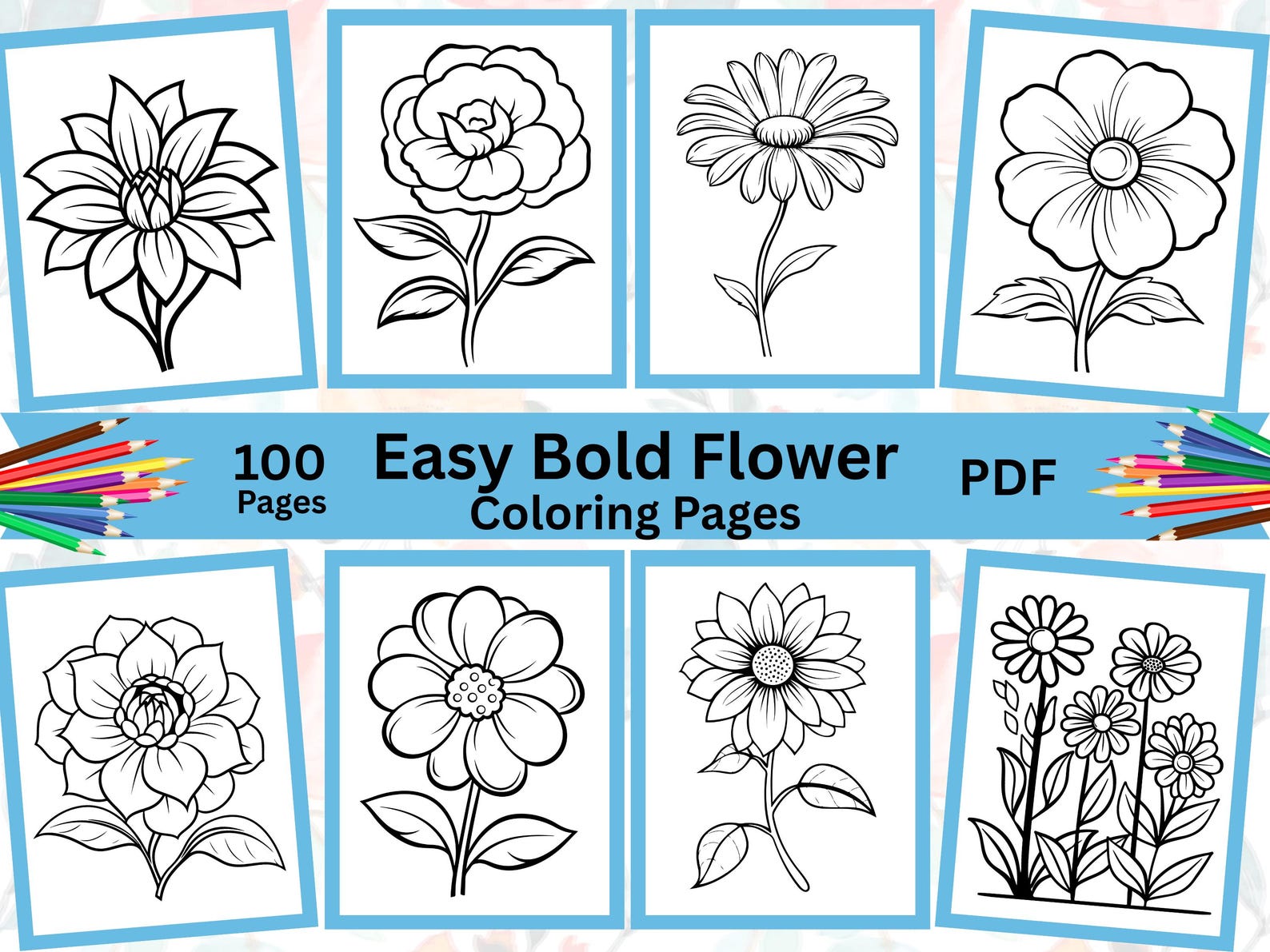 Bold Flower Coloring Pages: Easy Floral Designs for Kids (PDF Pattern ...