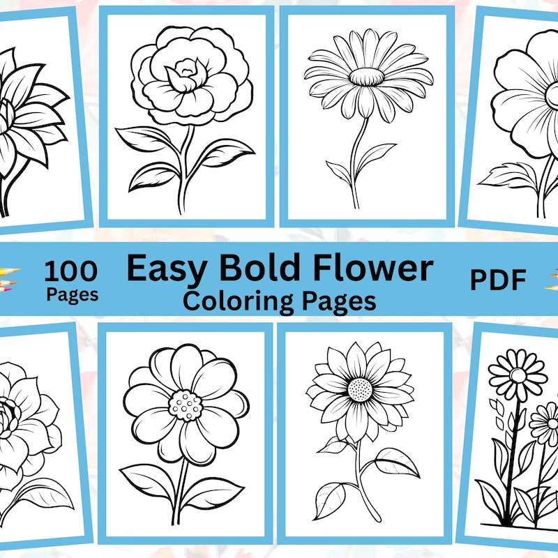 Kids Flowers Drawing Pages - Etsy