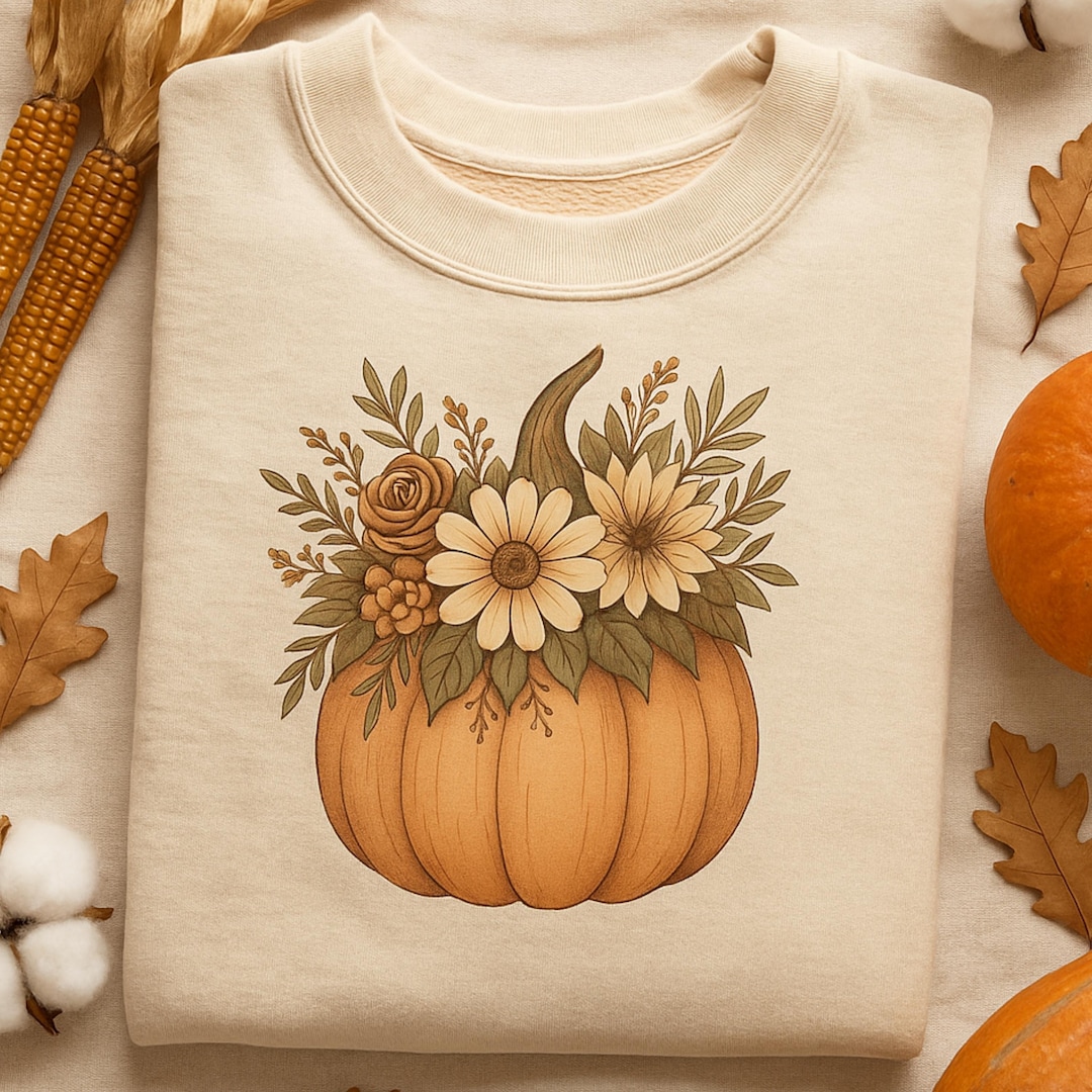 Boho Floral Pumpkin SVG PNG: Fall Harvest Clipart (commercial License ...