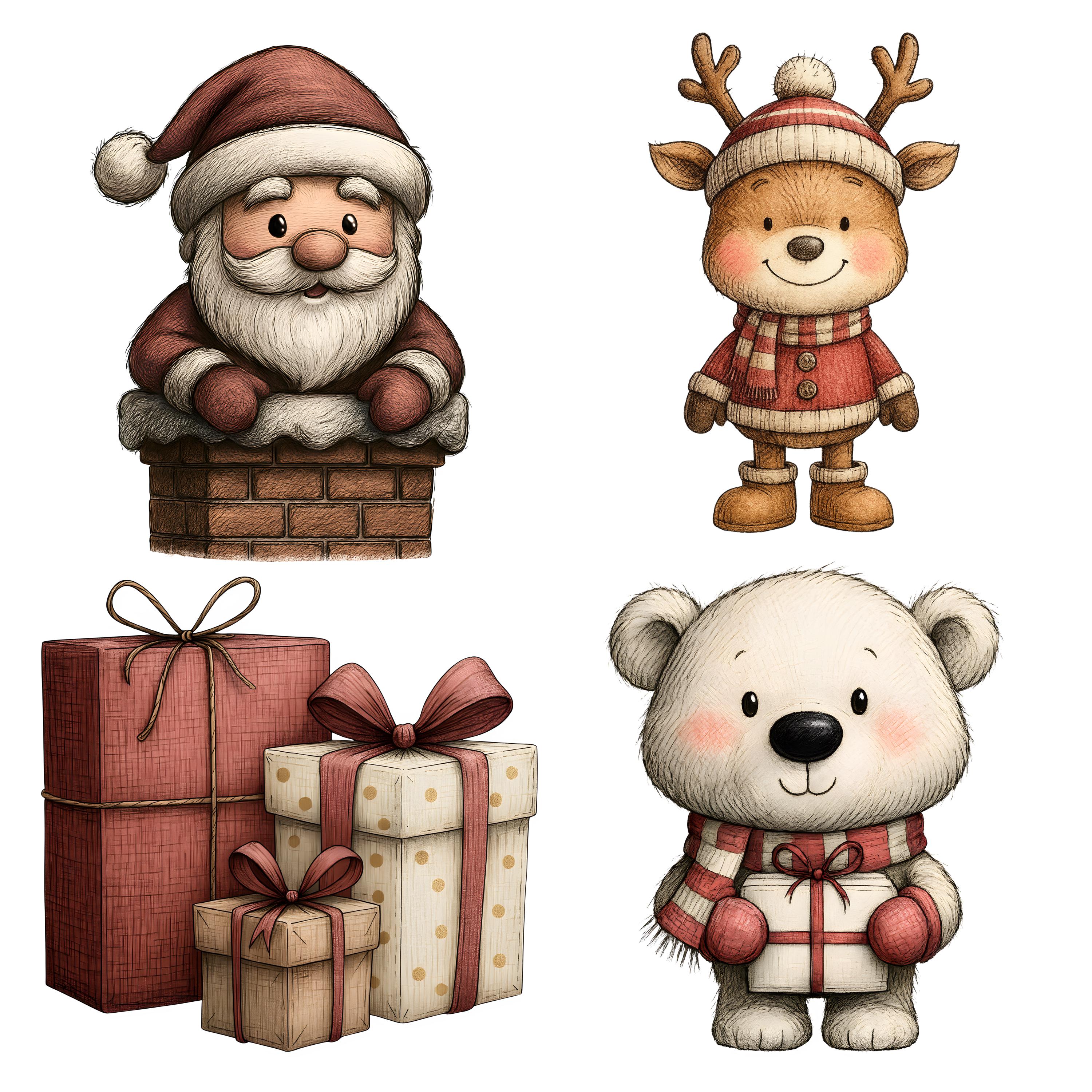 Whimsical Christmas Clipart Bundle – 30 Pngs | Santa, Reindeer, Sleigh ...