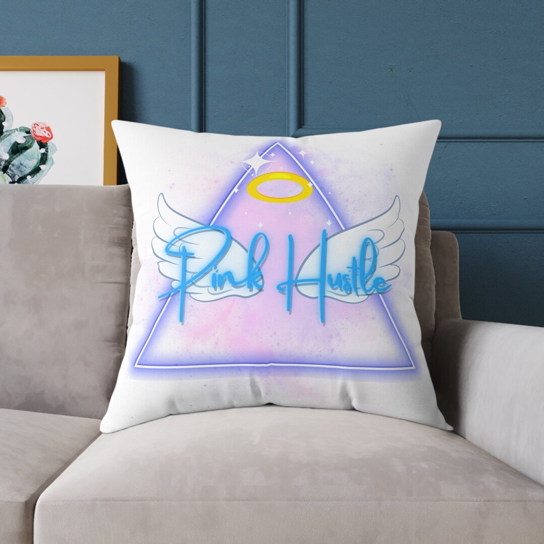 Pink Hustle Logo Angel Wings & Halo Spun Polyester Pillow - Etsy