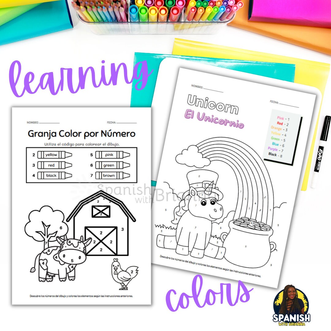 Learn Spanish Animal Coloring Pages Color by Number Printable Spanish ...