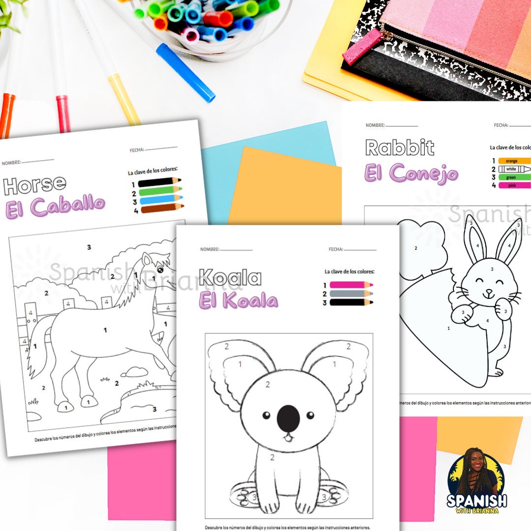 Learn Spanish Animal Coloring Pages Color by Number Printable Spanish ...