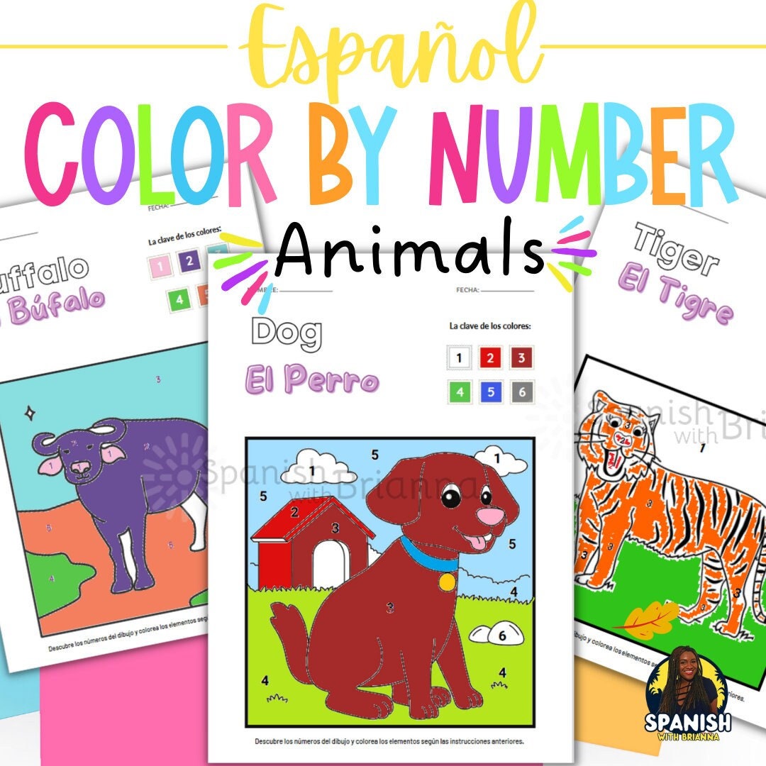 Learn Spanish Animal Coloring Pages Color by Number Printable Spanish ...