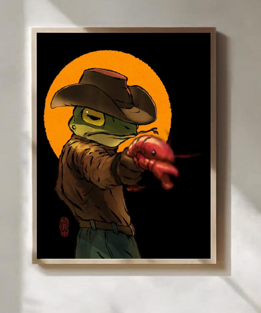 Gunslinger Cowboy Western Frog With Pistol Shrimp Crawdad Artwork ...