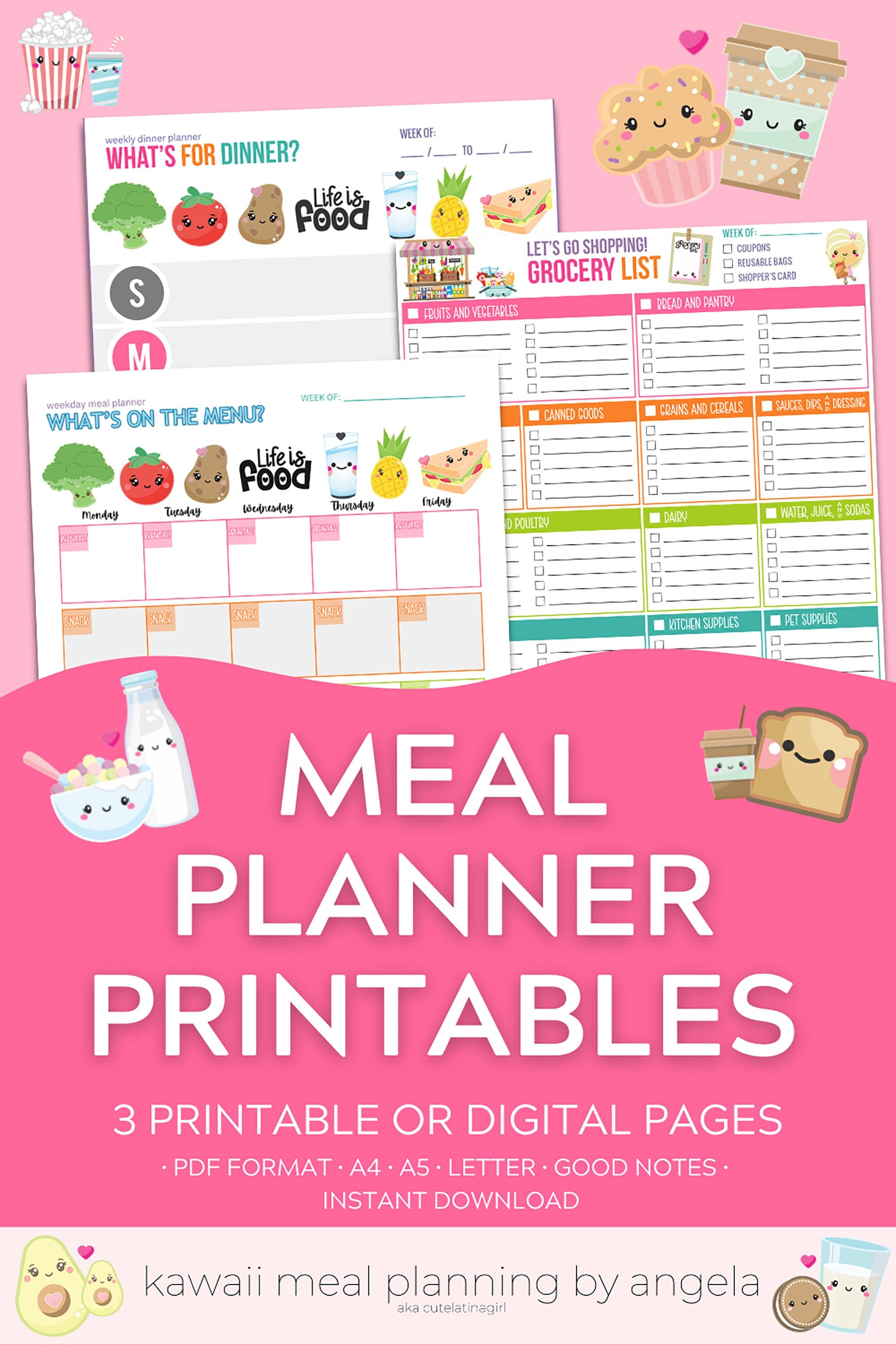 Colorful Meal Planner Printable,digital Meal Planner,kawaii Meal ...
