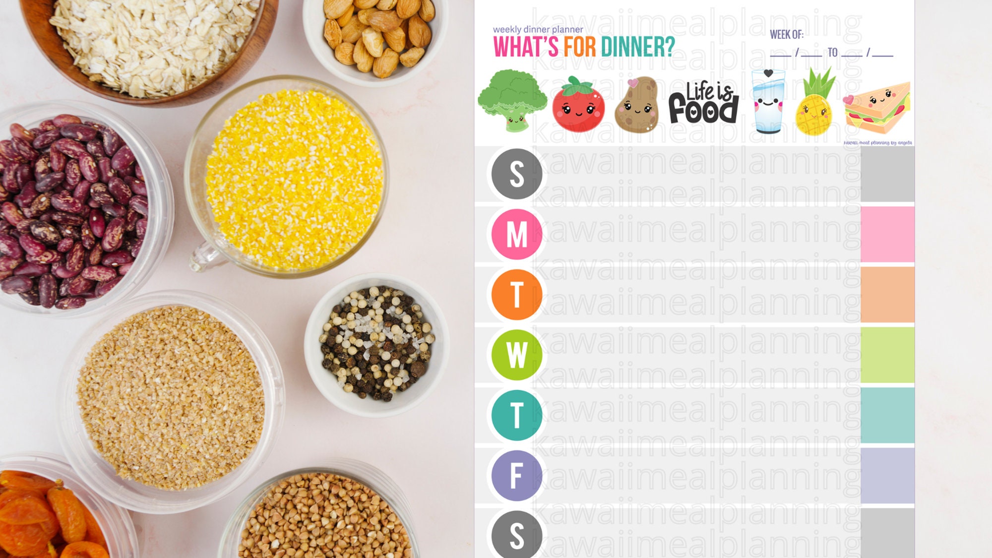 Colorful Meal Planner Printable,digital Meal Planner,kawaii Meal ...