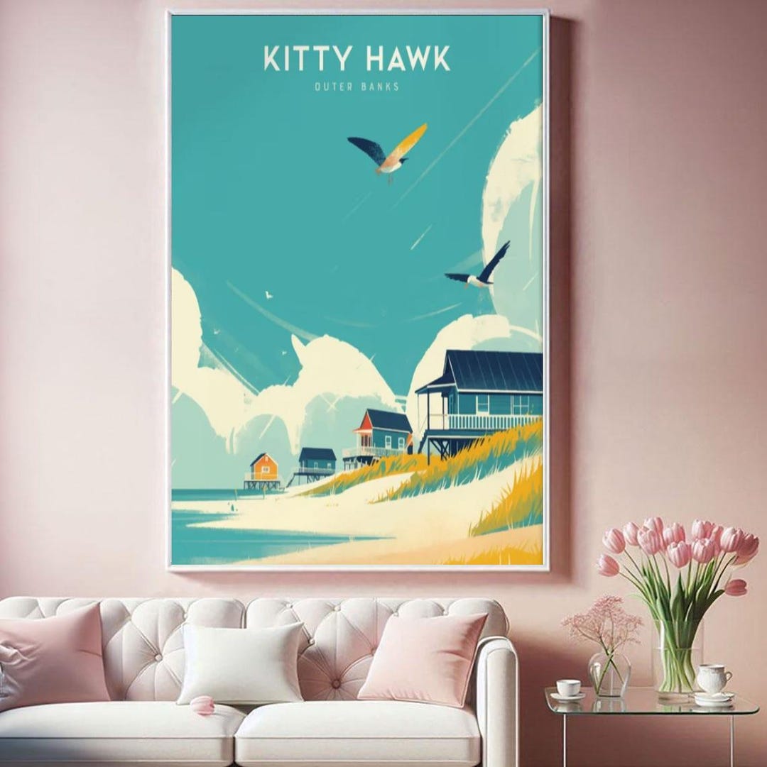 Kitty Hawk Outer Banks Travel Poster, Kitty Hawk Beach Wall Art, Kitty ...