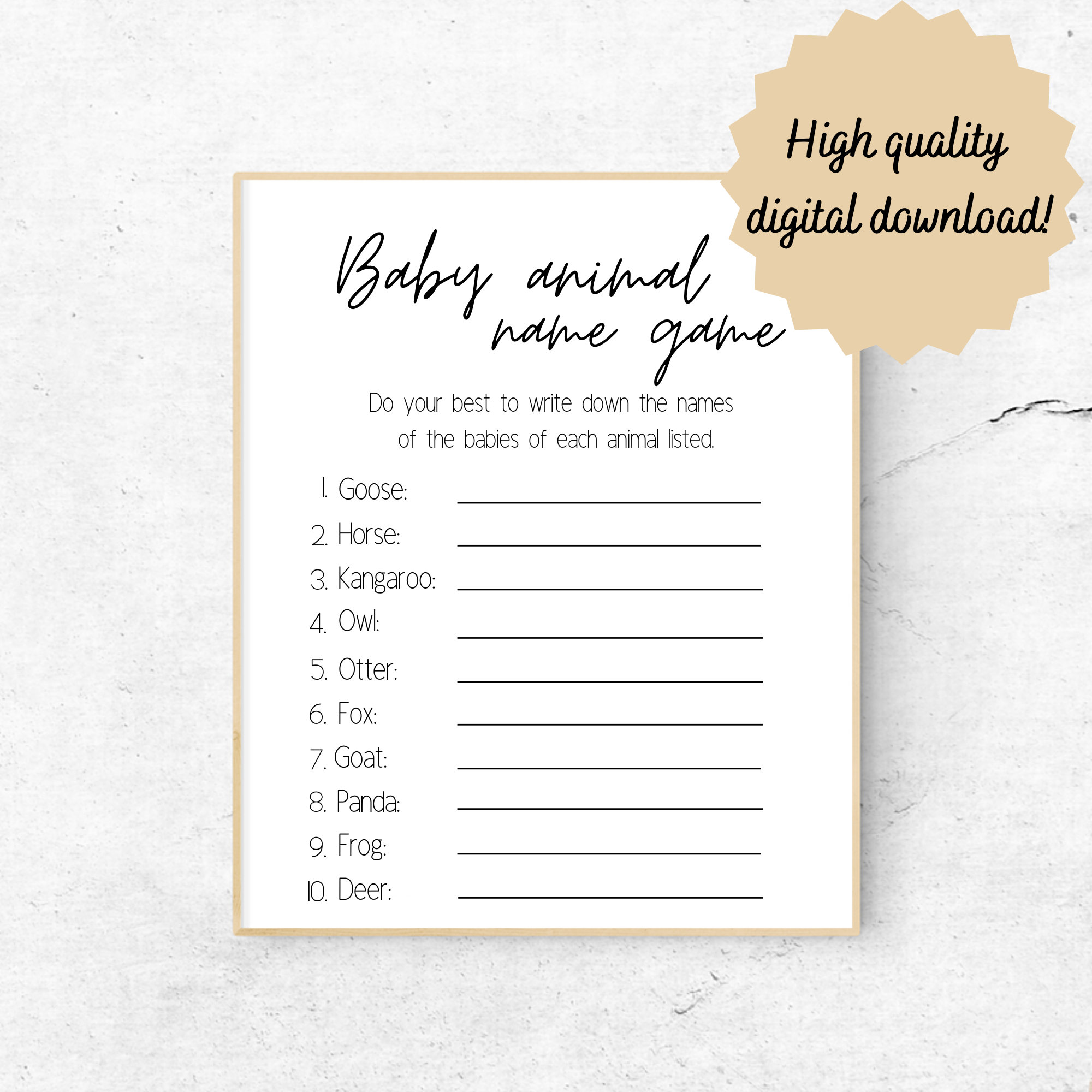 Baby Animal Name Game Baby Shower Game - Etsy