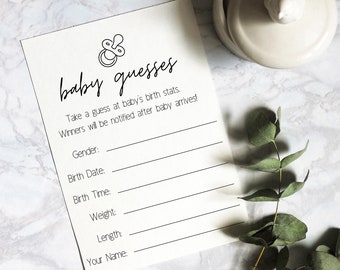 Baby Predictions Card Baby Guesses Card Baby Shower Game Gender Reveal ...