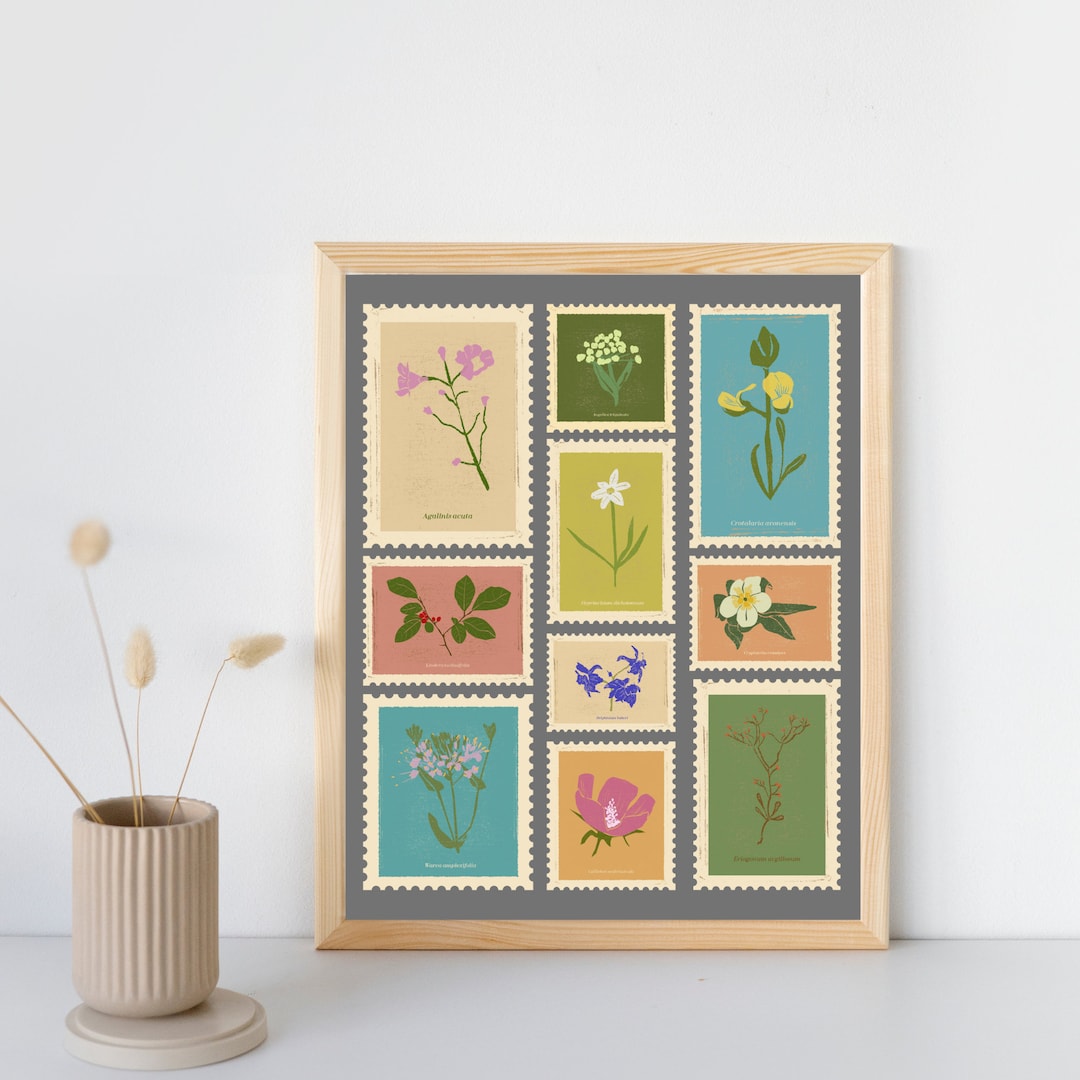 Vintage Floral Postage Stamp Collage Art Print (11x14in) (digital ...