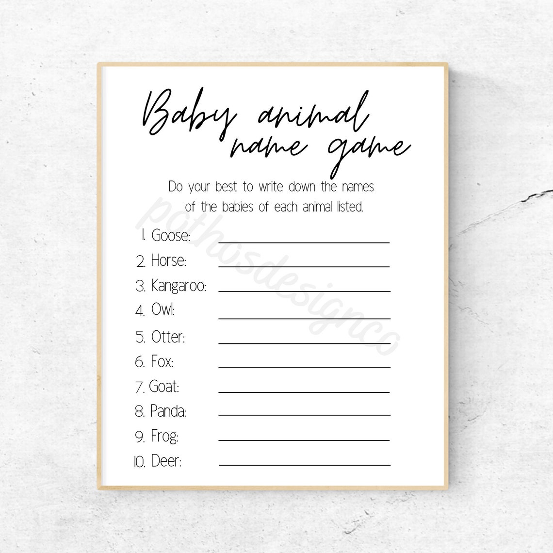 Baby Animal Name Game Baby Shower Game - Etsy