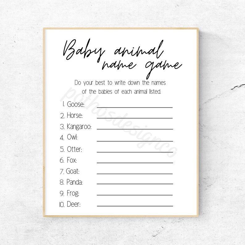 Baby Animal Name Game Baby Shower Game - Etsy