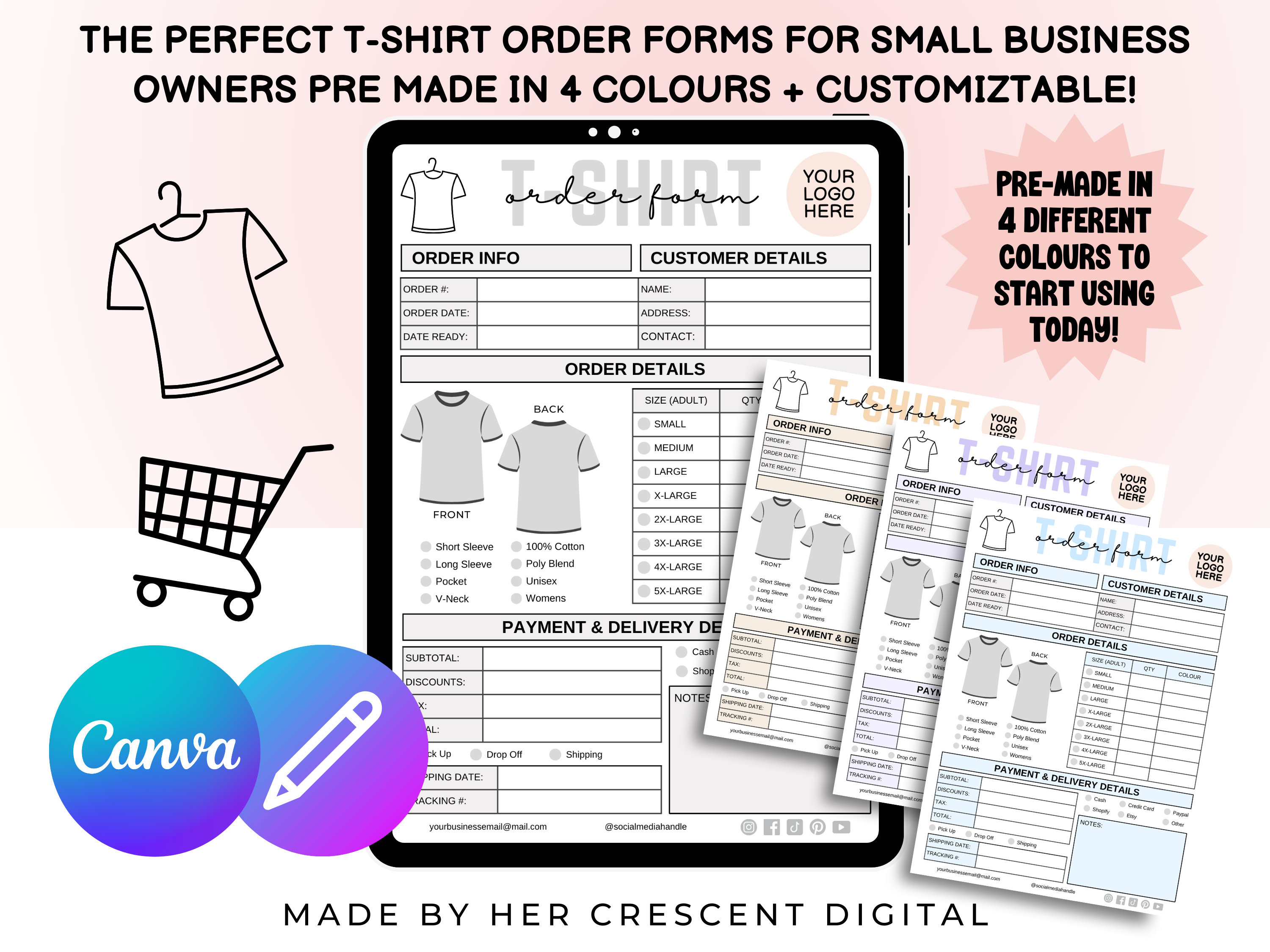 T-shirt Order Form Editable, Custom T-shirt Form Template, Printable T ...