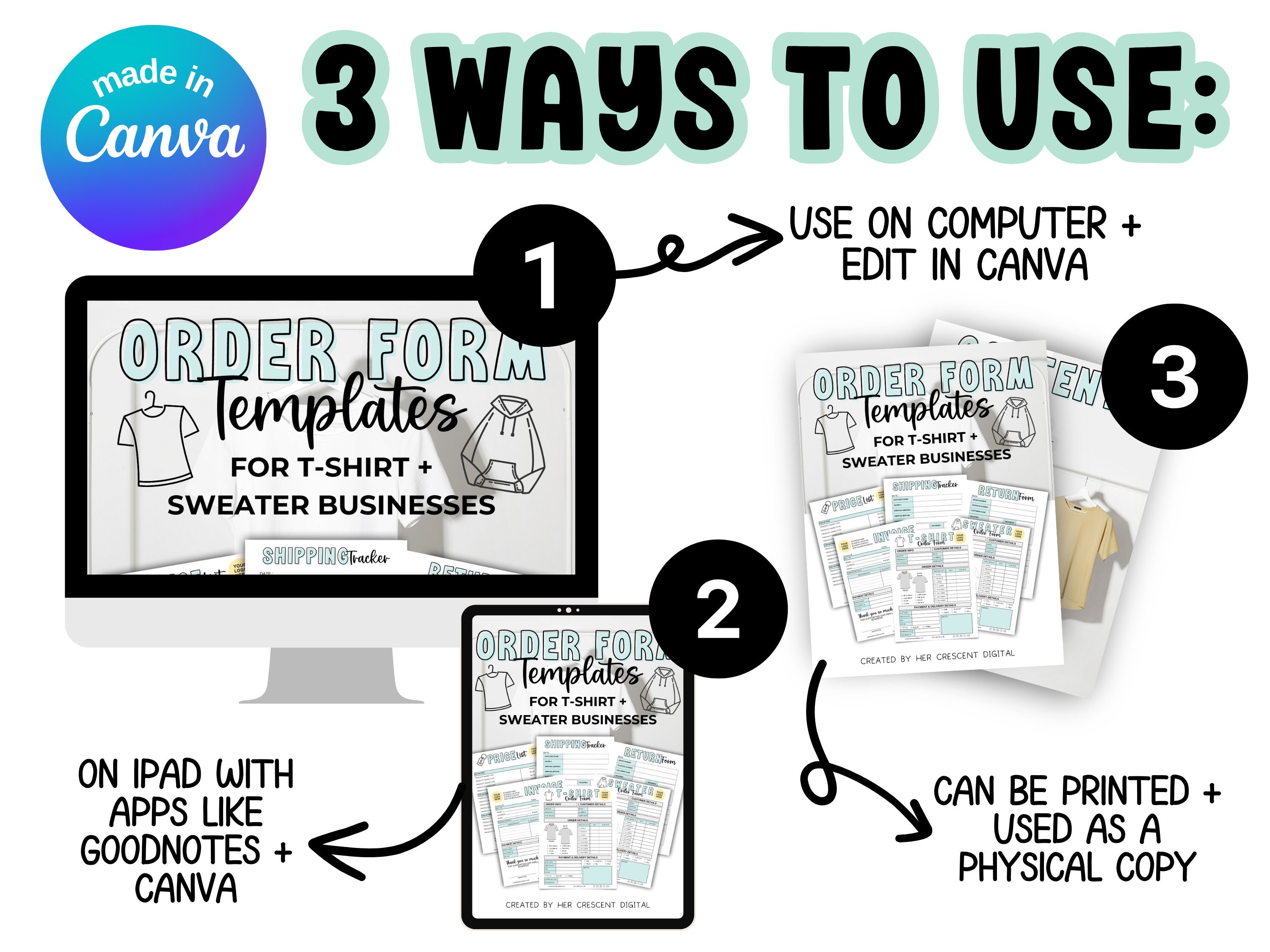 T-shirt Order Form Bundle, 16 Editable Small Business Order Form ...