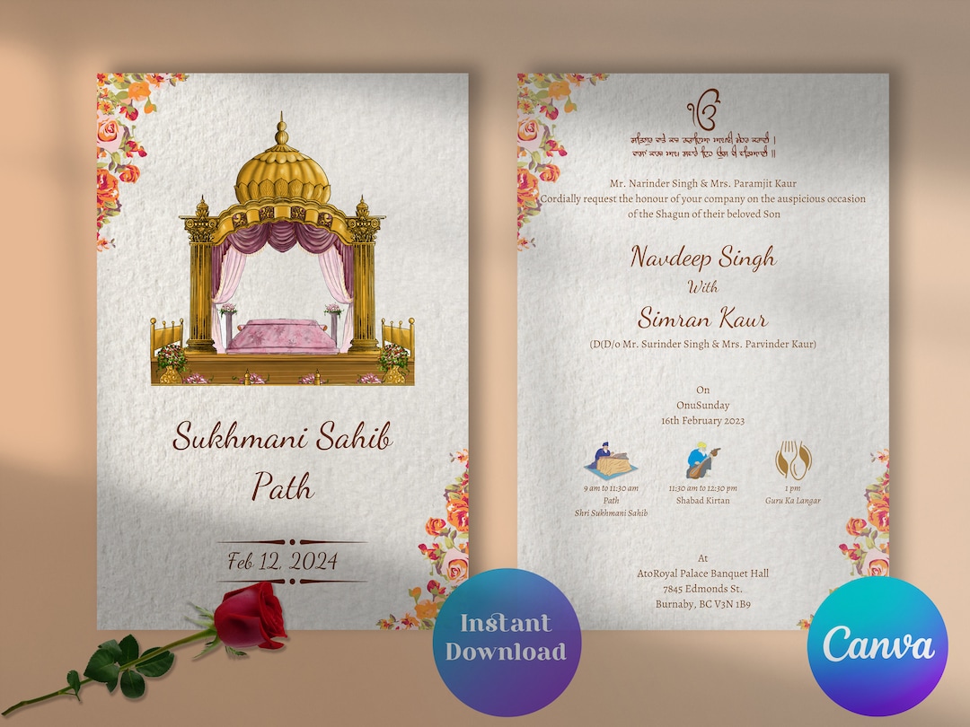 Sukhmani Sahib Path Invitation, White Blossom Cards, Wedding Shagan ...