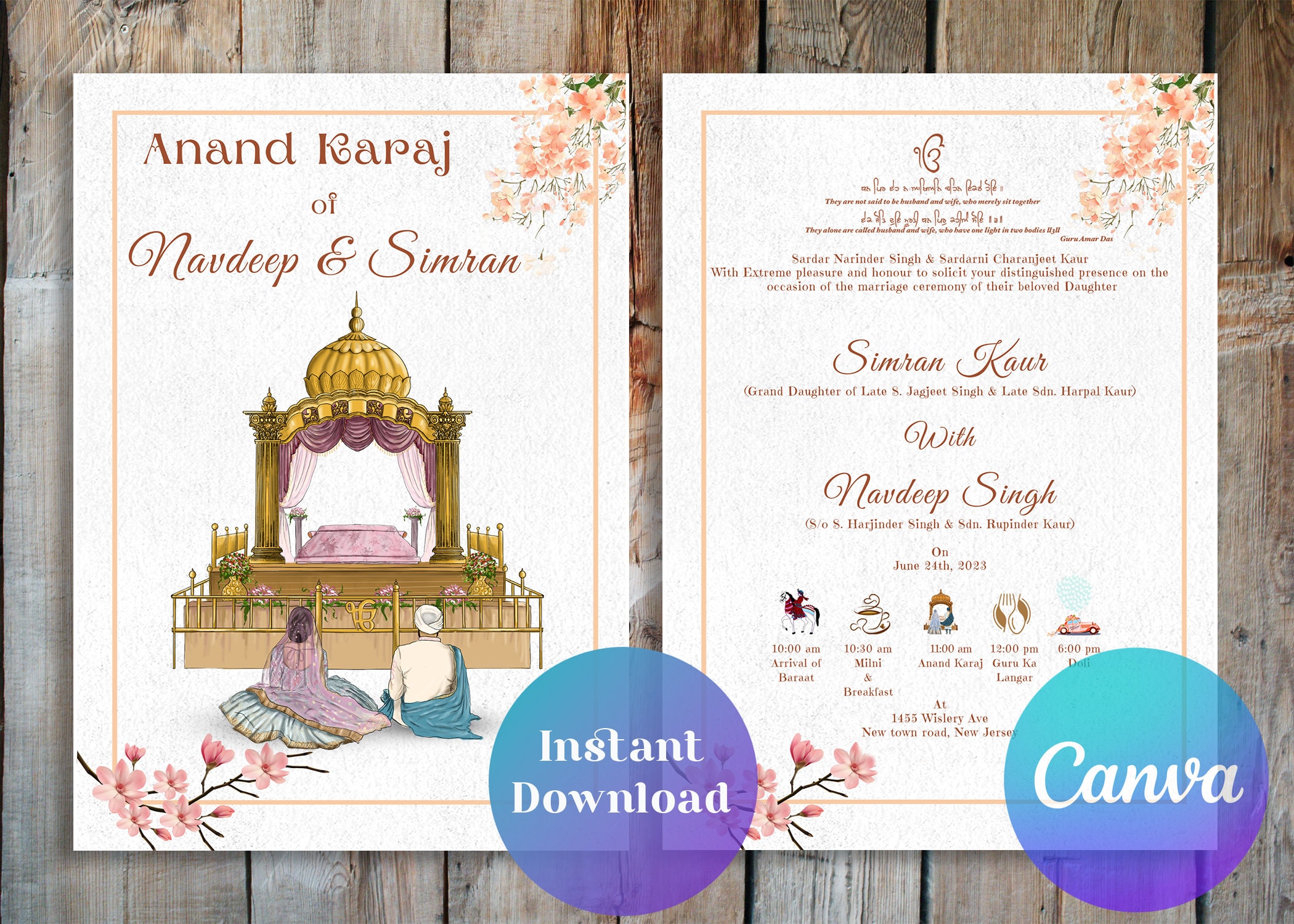 Sikh Wedding Invitation Card, Wedding Invitation, Anand Karaj Card ...