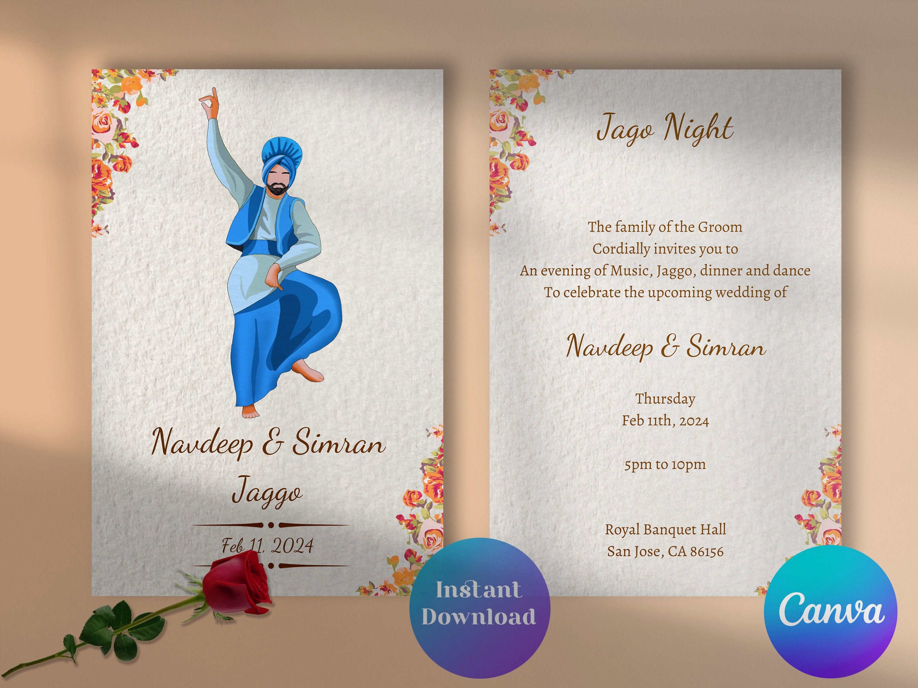 Jaggo Invitation, Sangeet Invitation, White Blossom Cards, Wedding ...