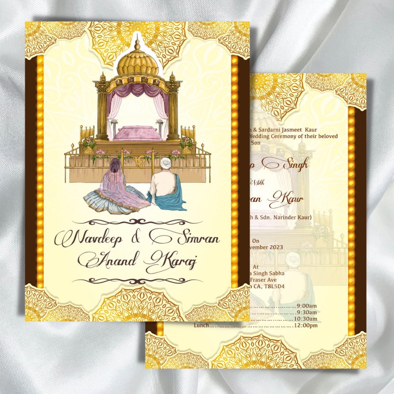 Modern Sikh Wedding Card, Includes Anand Karaj, Reception Card, Mehndi ...