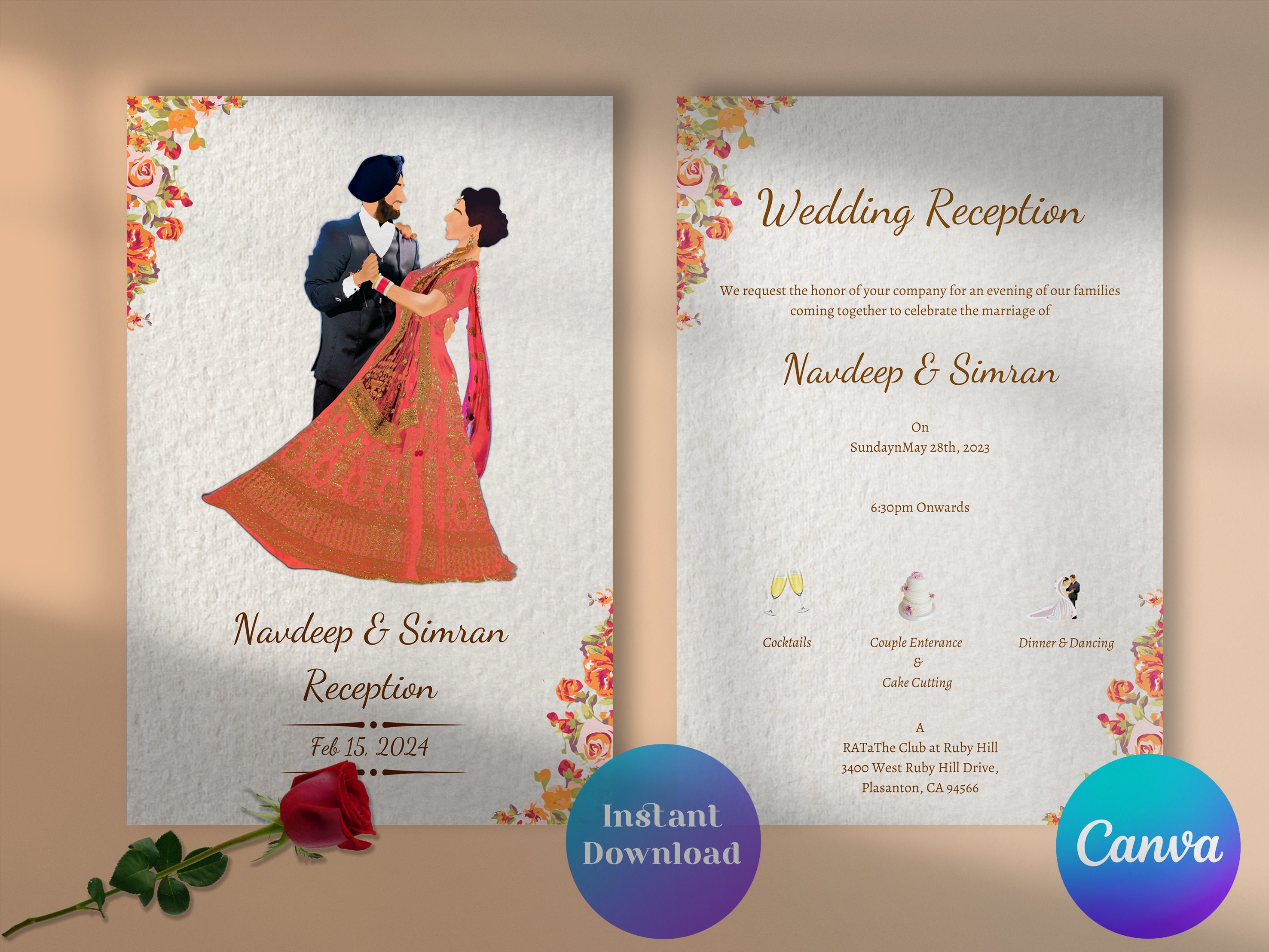Reception Card, White Blossom Cards, Wedding Invitation, Punjabi ...