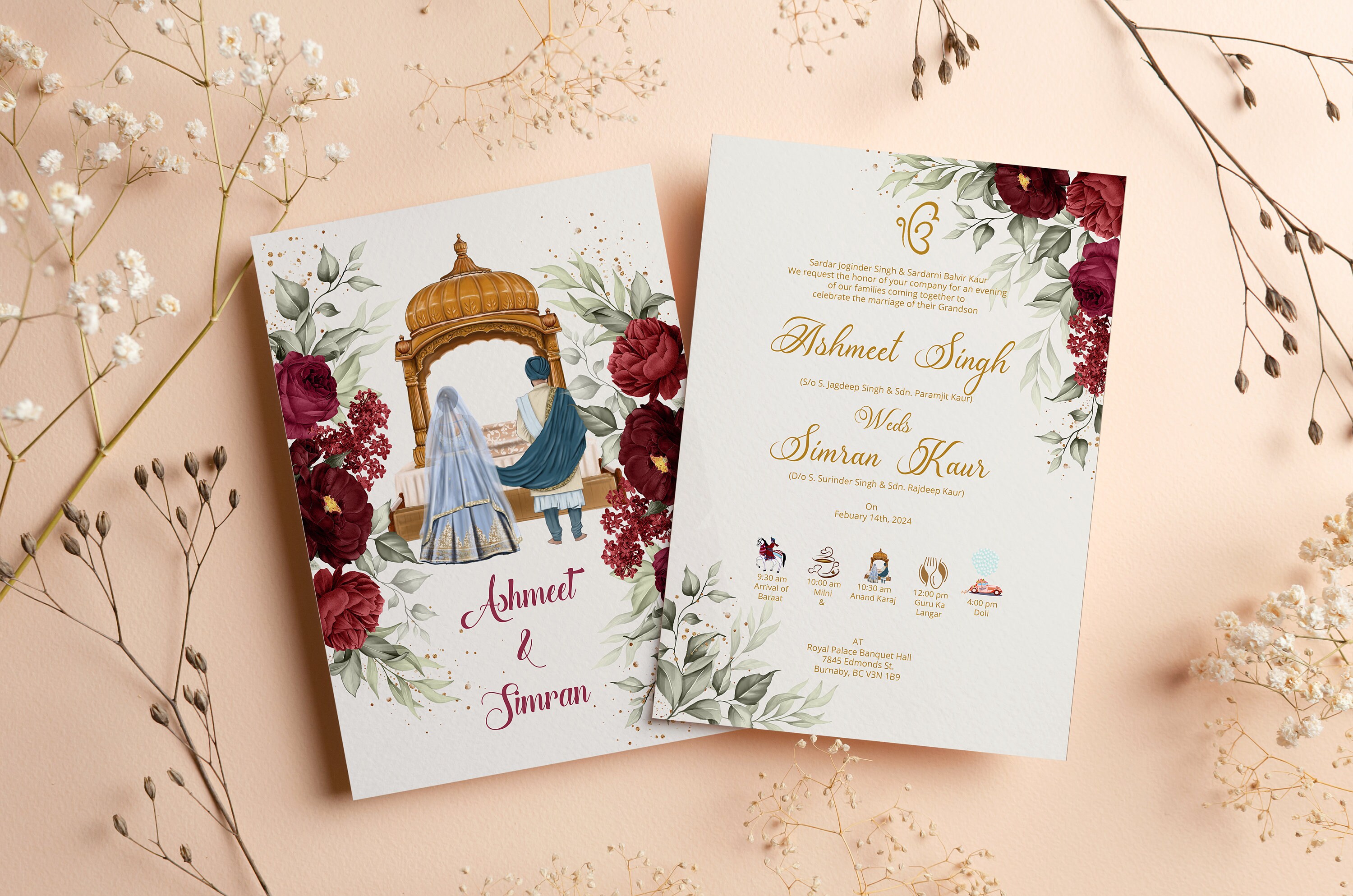 Personalized Sikh Wedding Invites, Anand Karaj, Reception, Path ...
