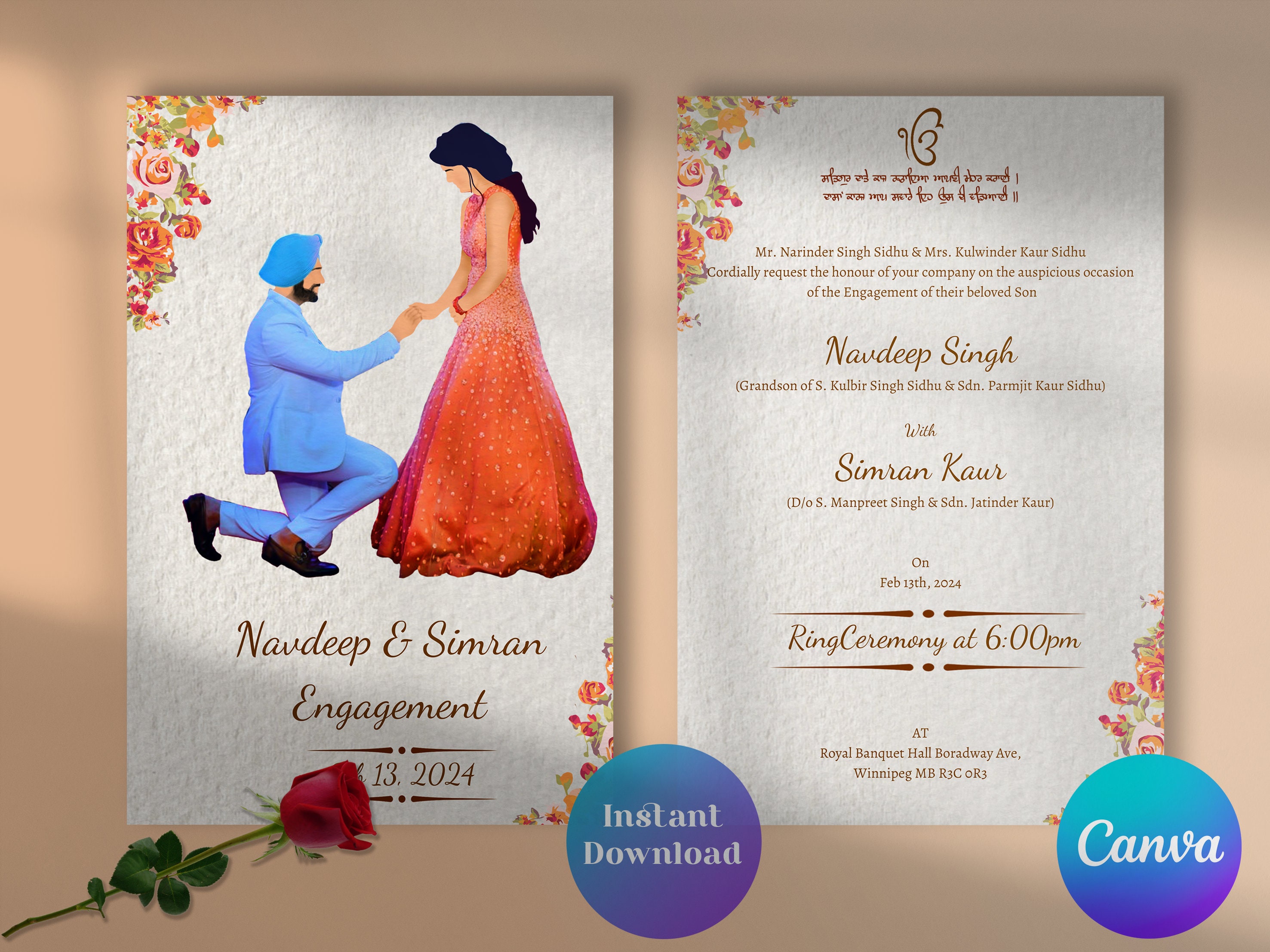 Engagement Card, White Blossom Cards, Wedding Invitation, Punjabi ...