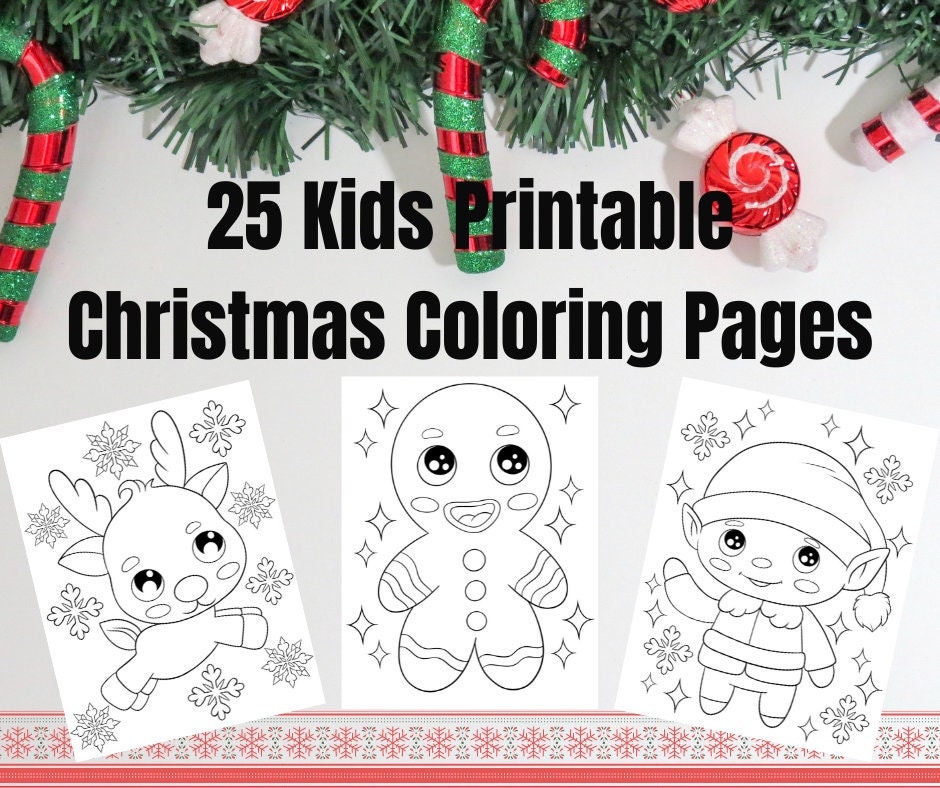 25 Printable Kids Christmas Coloring Pages Digital Item - Etsy