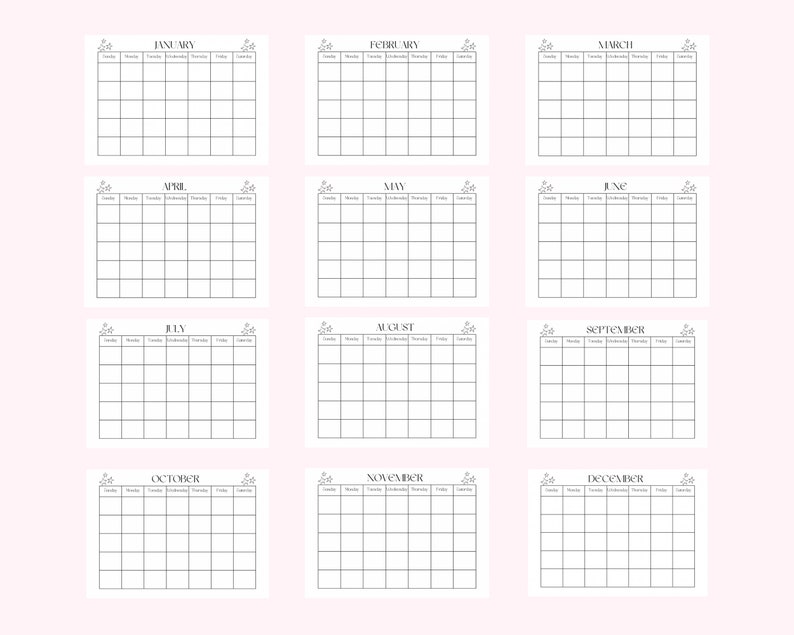 12 Month Blank Calendar Blank Calendar Printable Calendar - Etsy