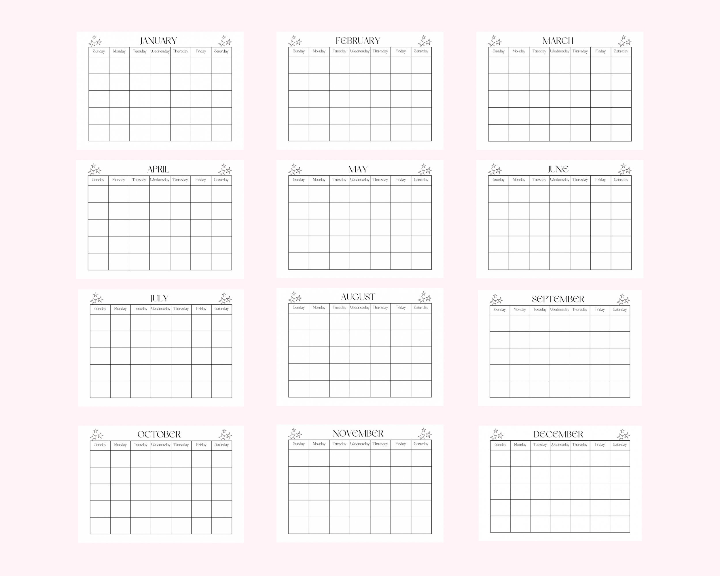 12 Month Blank Calendar, Blank Calendar, Printable Calendar ...