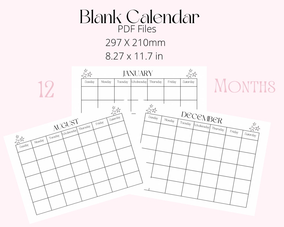 12 Month Blank Calendar, Blank Calendar, Printable Calendar ...