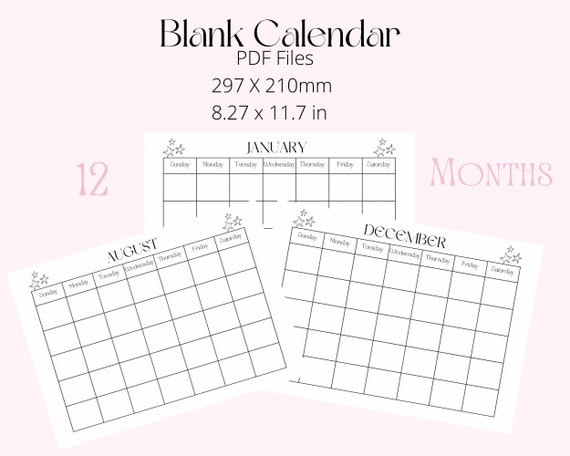 12 Month Blank Calendar Blank Calendar Printable Calendar - Etsy