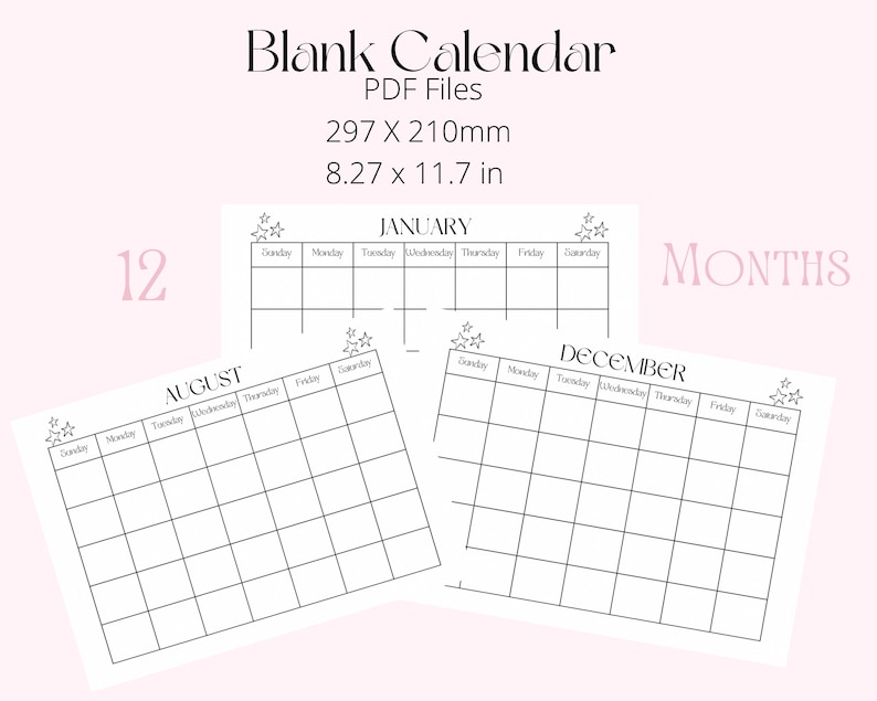 12 Month Blank Calendar, Blank Calendar, Printable Calendar ...