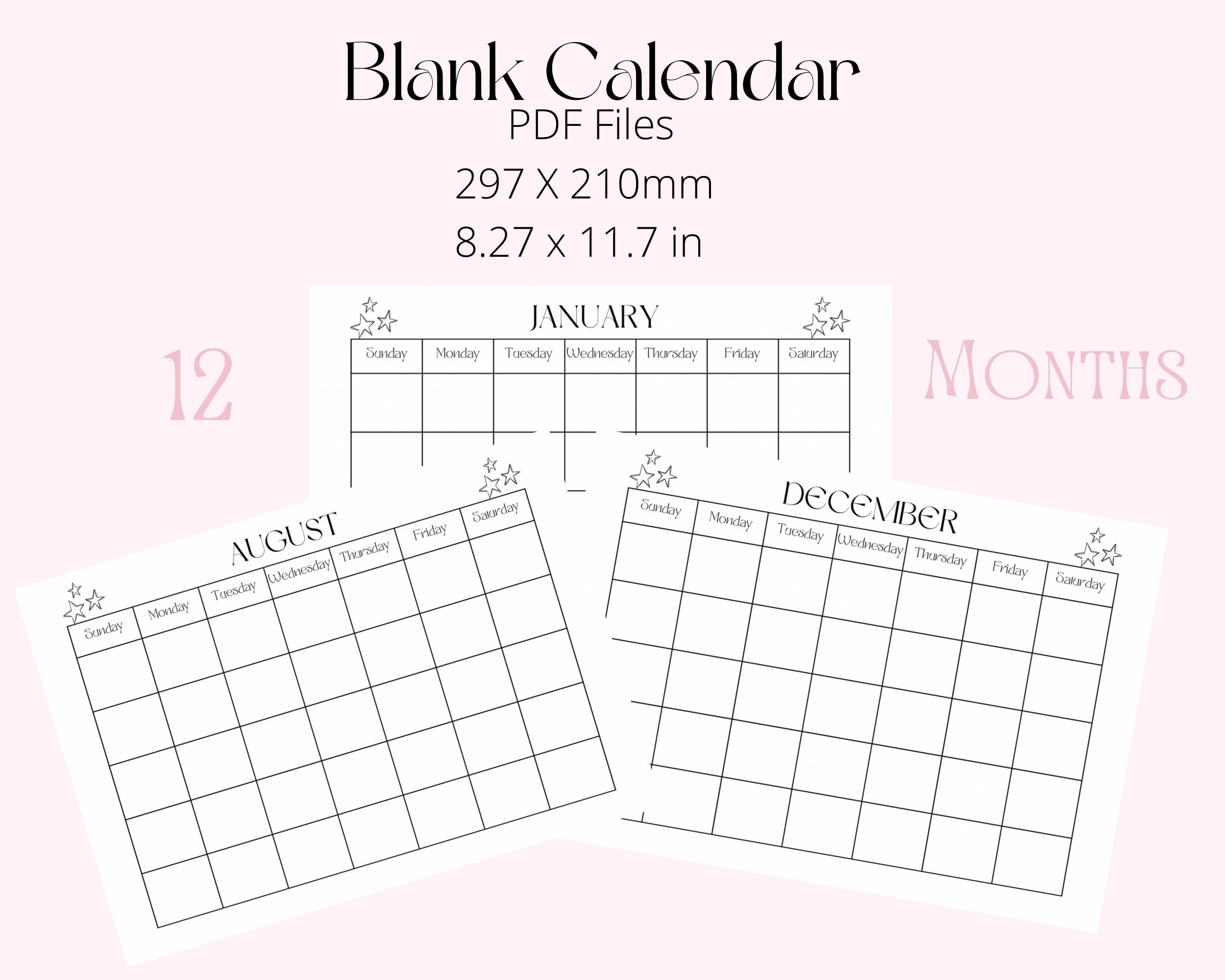 12 Month Blank Calendar, Blank Calendar, Printable Calendar ...