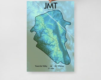 John Muir Trail Map-john Muir Hiking Trail Map Poster-jmt Hiking Map ...