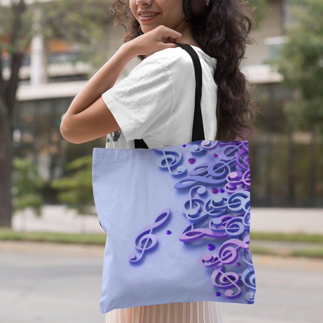 Purple Music Notes Tote Bag, Gift for Singer, Choir Student, Concert ...