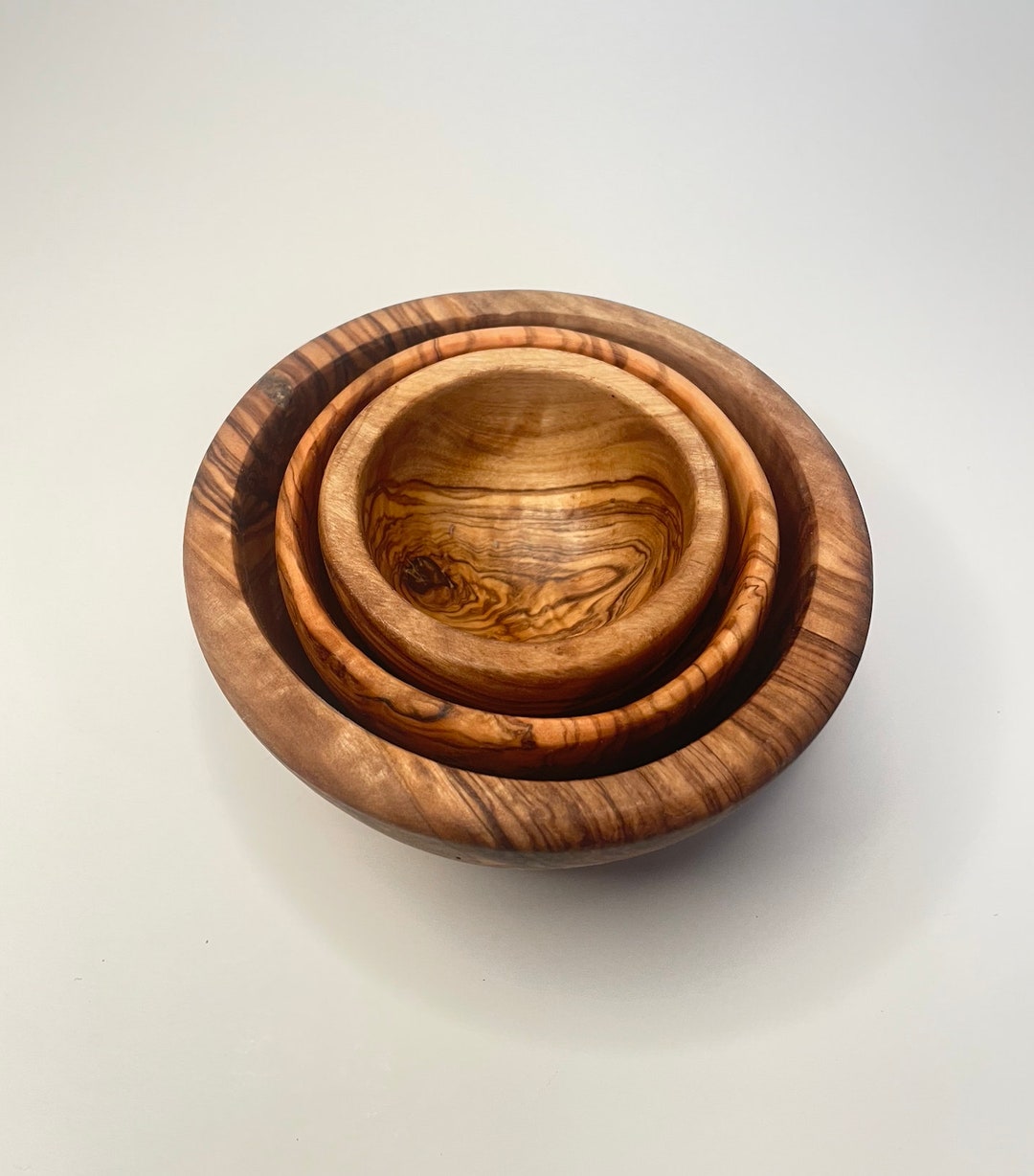 Olive Wood Set of Three Nesting Bowls - Etsy