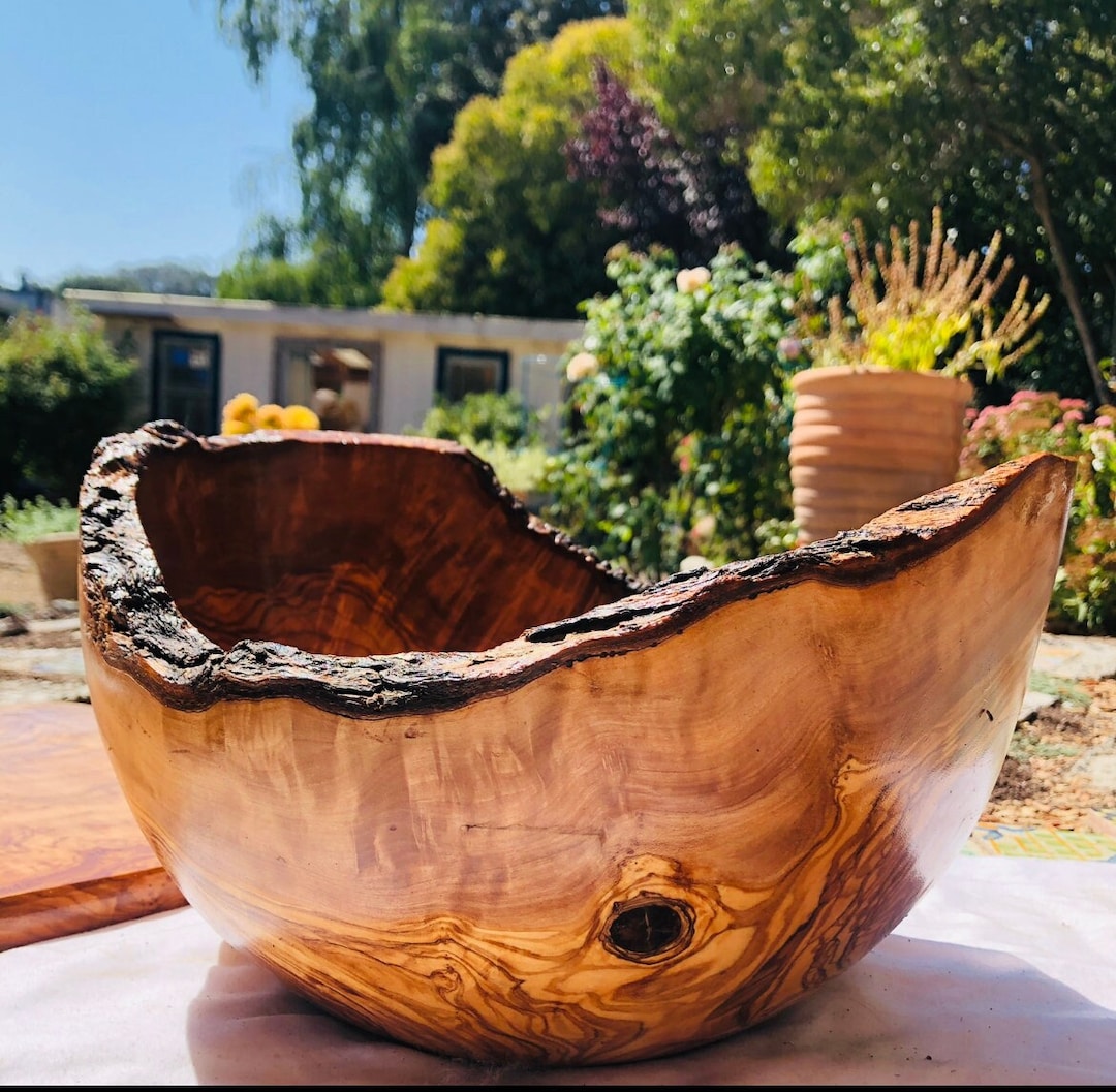 Olive Wood Large Bowl, Live Edge Bowl, Salad Bowl, Kitchen Decor ...