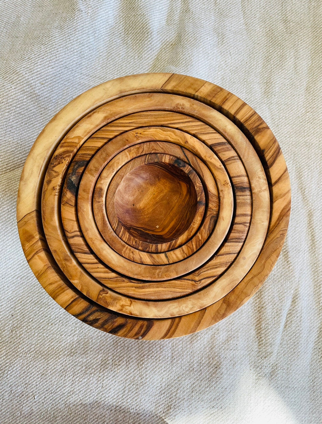 Olive Wood Set of Six Nesting Bowls - Etsy