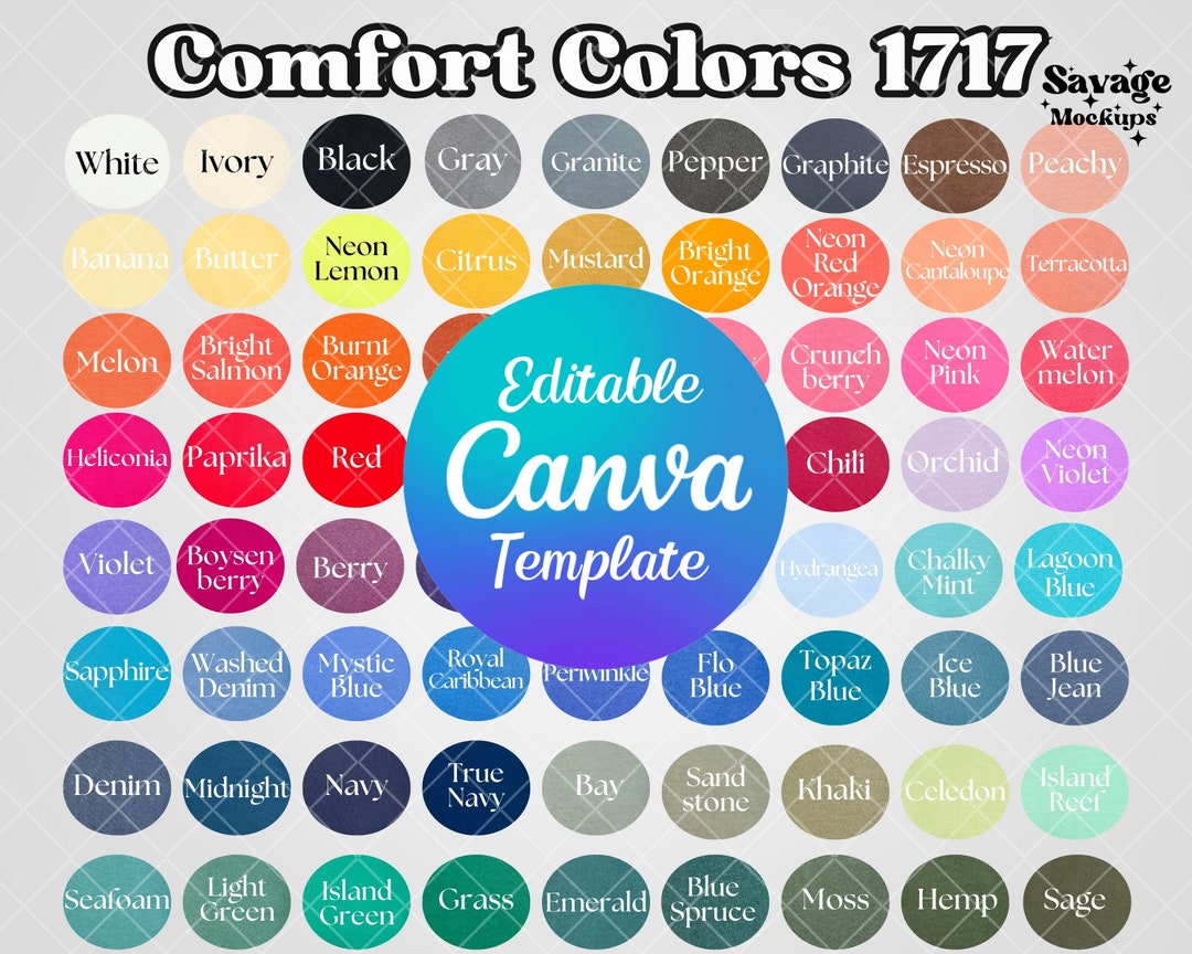 Comfort Colors Color Chart | 1717 Color Chart | Editable Color Chart ...