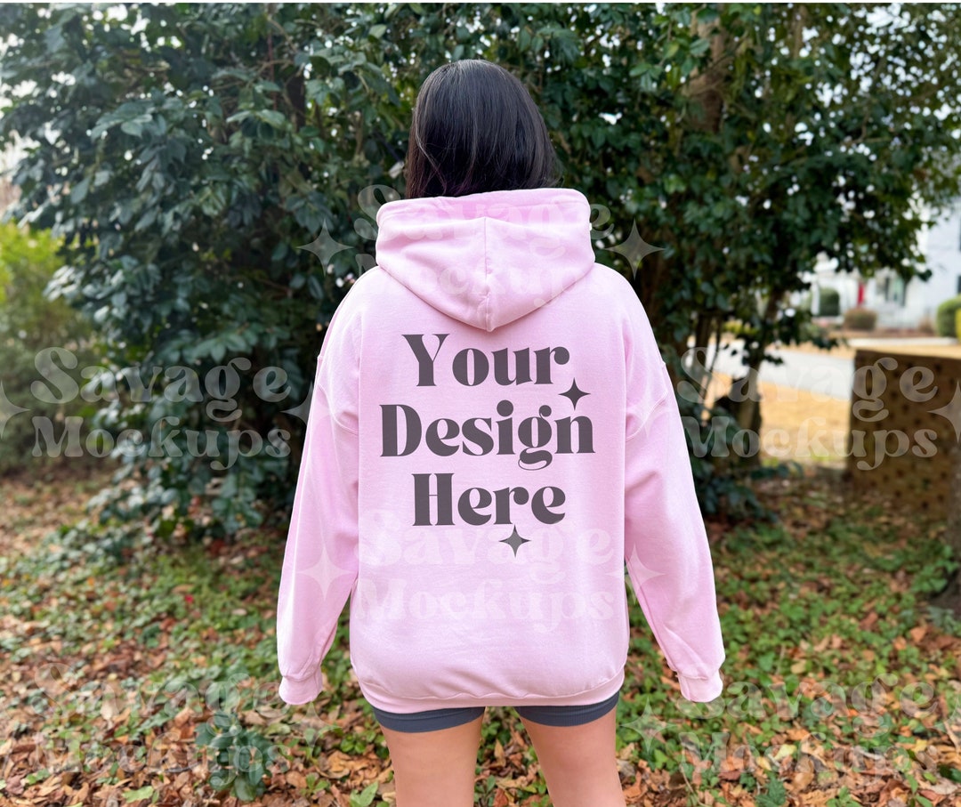 Gildan 18500 Light Pink Back Mockup | Trendy Hoodie Mockup | Outdoor ...