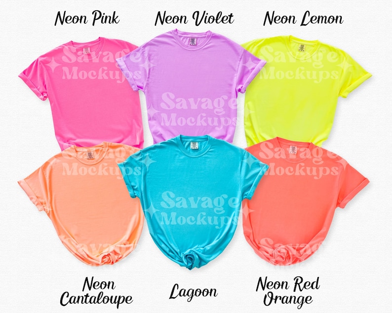 Neon Comfort Colors 1717 Group Mockup | Neon Pink, Neon Violet, Neon ...