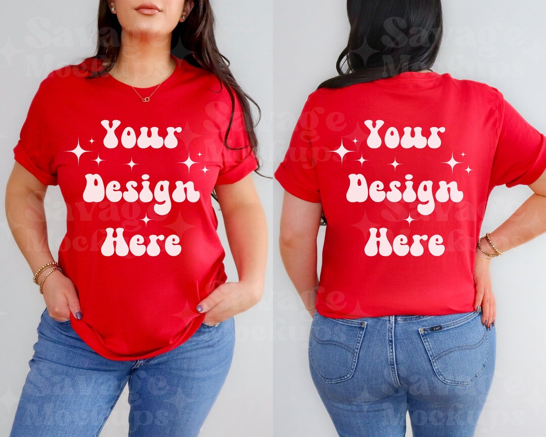 Front and Back of Red Bella Canvas 3001 Mockup | Bella Canvas Mockup ...