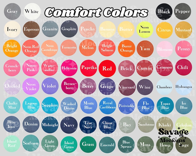Comfort Colors Color Chart Mockup | 1717 Color Chart | Color Chart ...