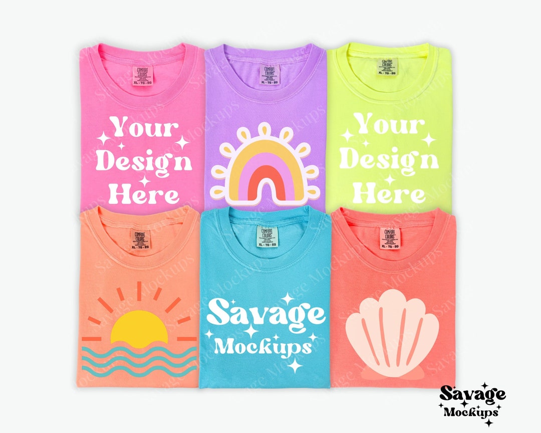 Neon Comfort Colors 1717 Group Mockup | Neon Pink, Neon Violet, Neon ...