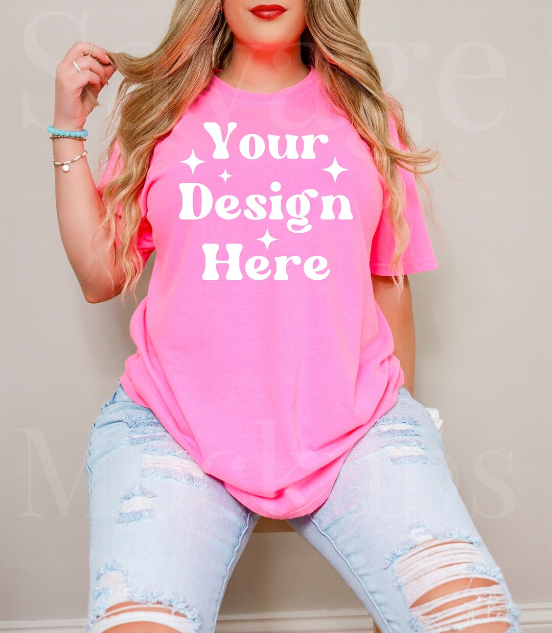Neon Pink Comfort Colors Mockup | C1717 Shirt Mockup | Model Mockup ...
