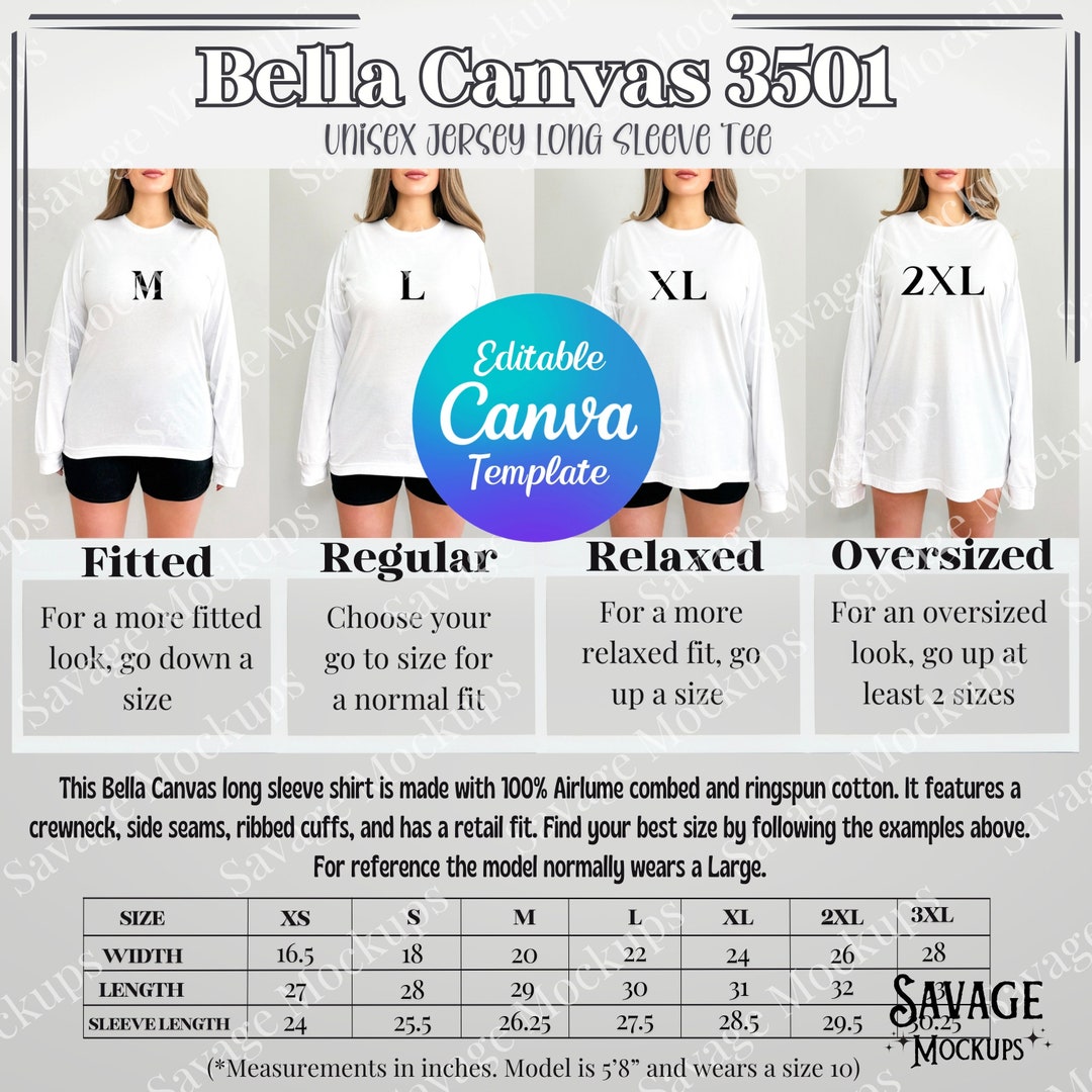 Bella Canvas 3501 Size Chart | Bella Canvas Size Chart | Size Chart ...