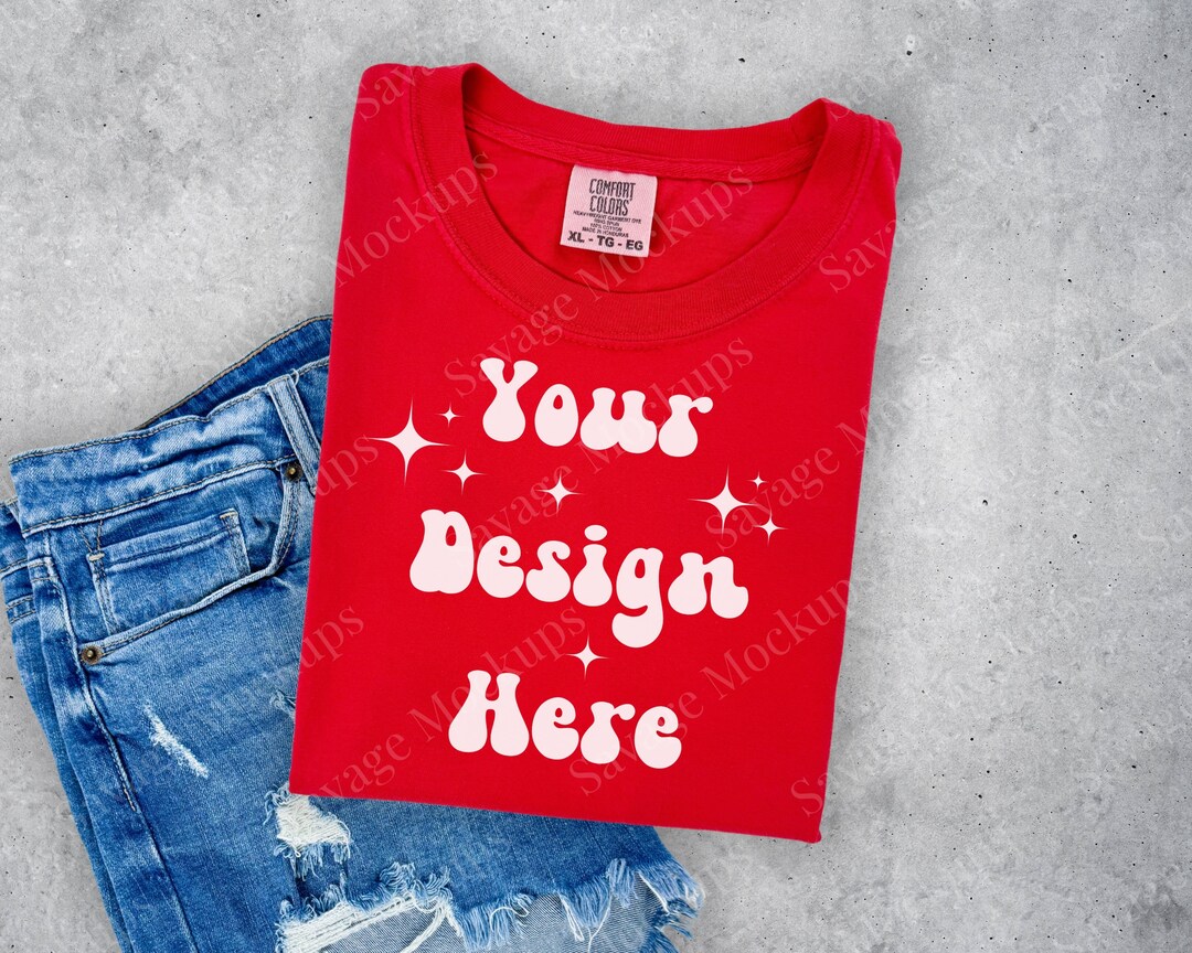 Red Comfort Colors Mockup | Red 1717 Mockup | Folded Shirt Mockup ...