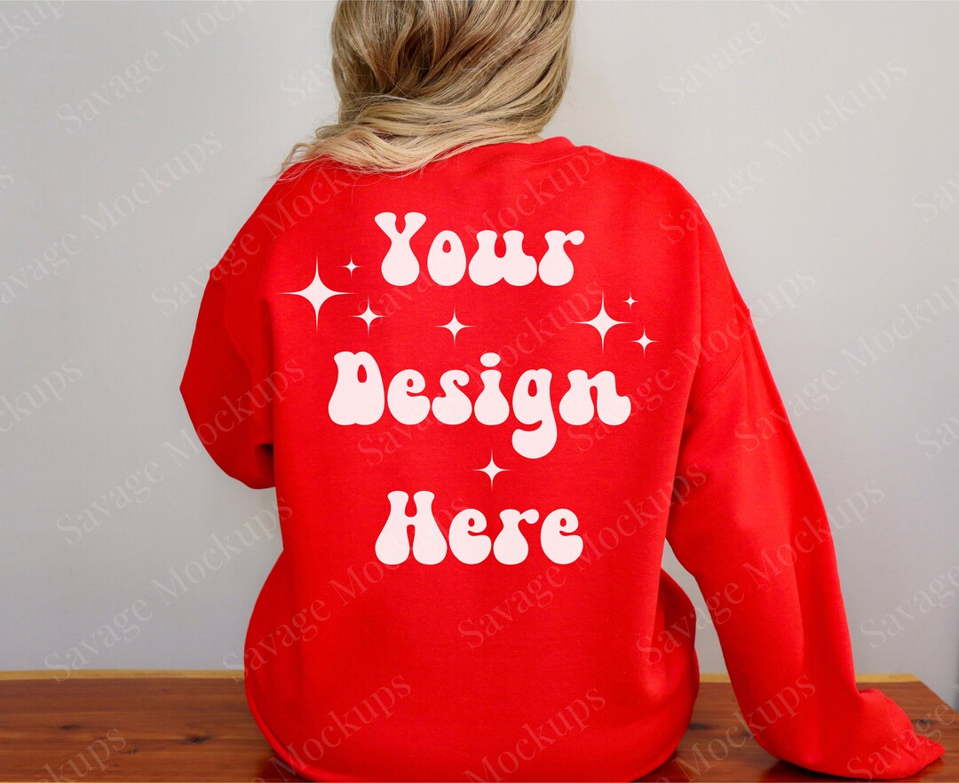 Back of Red Gildan 18000 Mockup | Sweatshirt Mockup | Red Sweatshirt ...