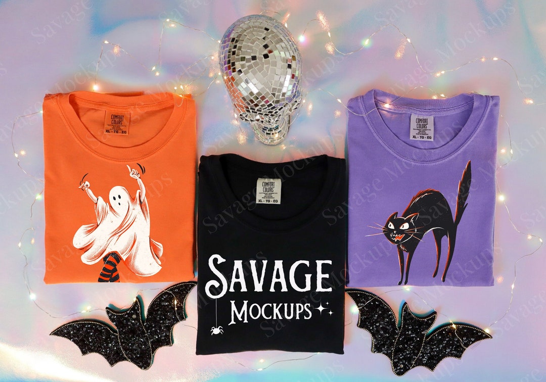 Halloween Comfort Colors Mockup Trio | Folded Shirts in Orange, Black ...