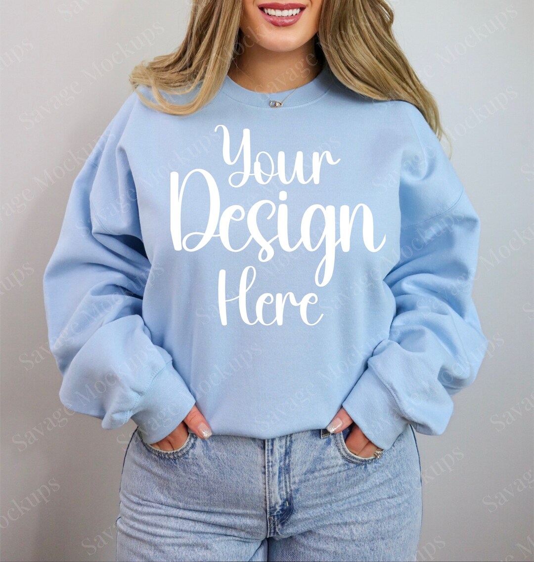Gildan 18000 Light Blue Mockup | Sweatshirt Mockup | Blue Sweatshirt ...